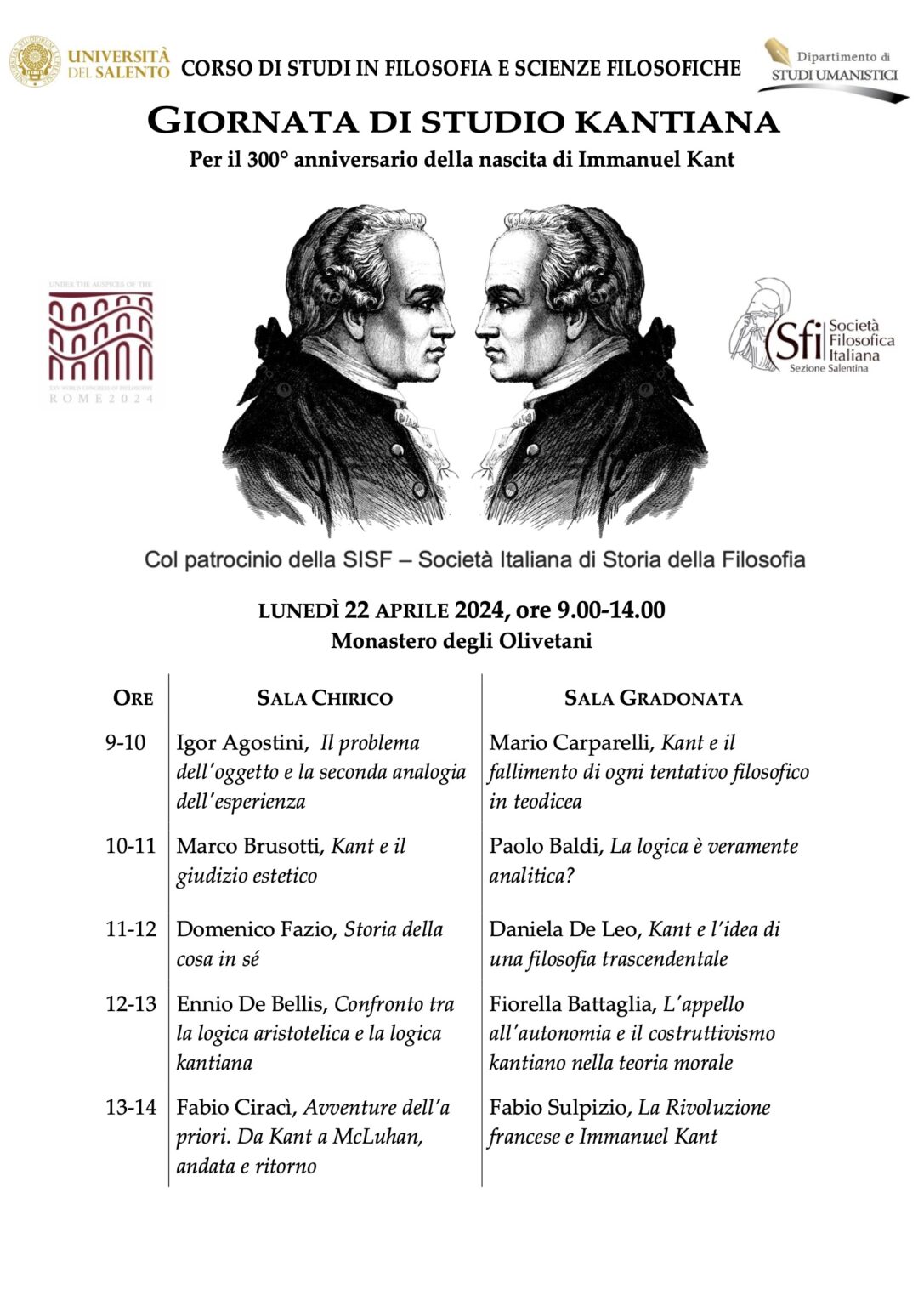Università del Salento - GIORNATA DI STUDIO KANTIANA. Per il 300° anniversario della nascita di ...